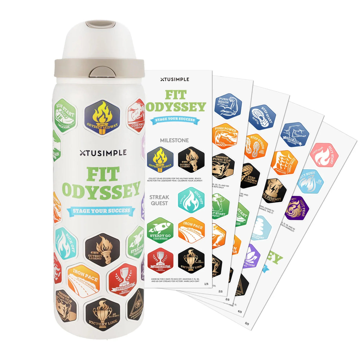 FIT ODYSSEY | 75 Hard Stickers Bottle| White – Xtusimple